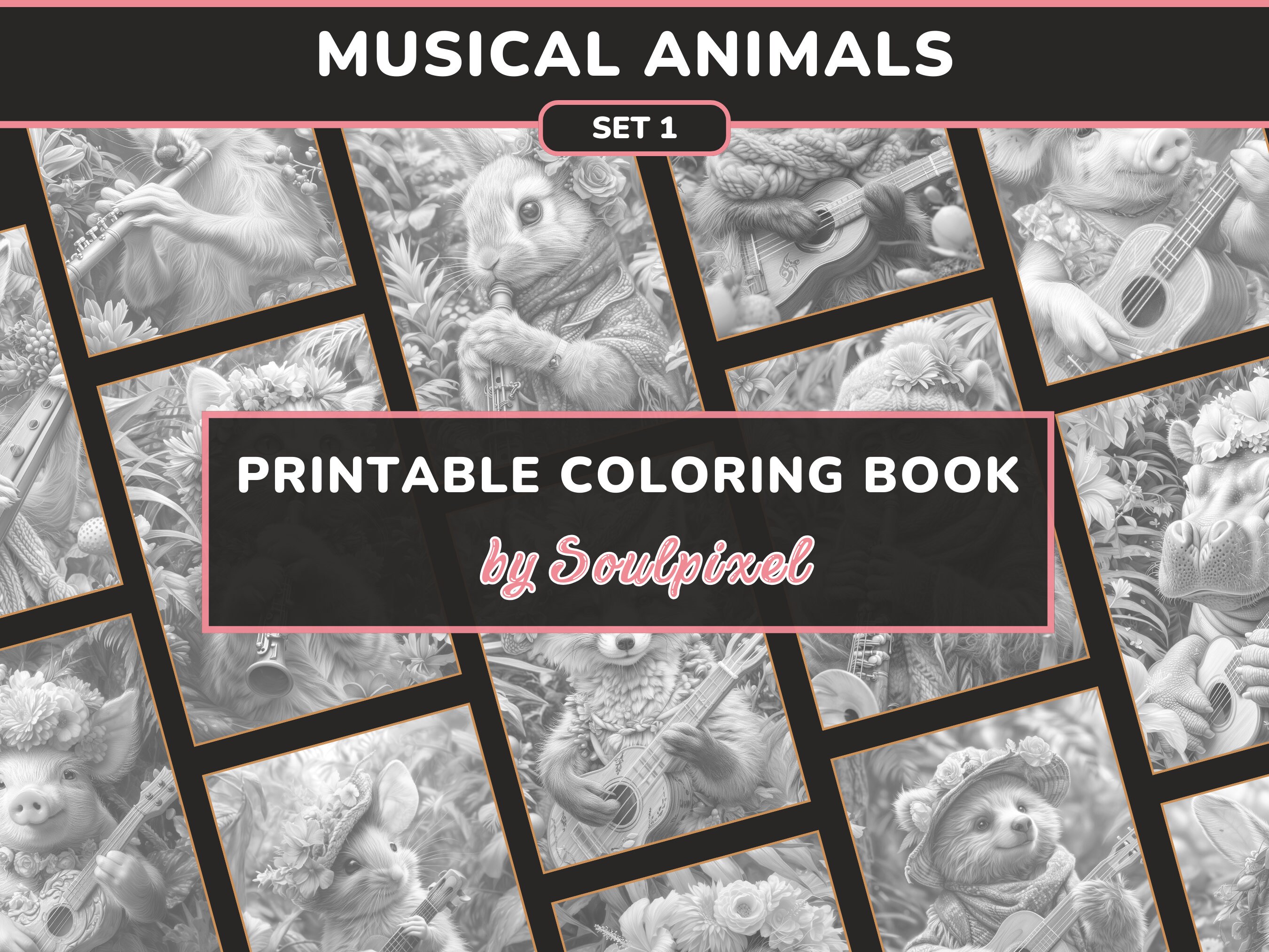 20 Musical Animals Coloring Pages for Adults Set 1 Fantasy Animals ...