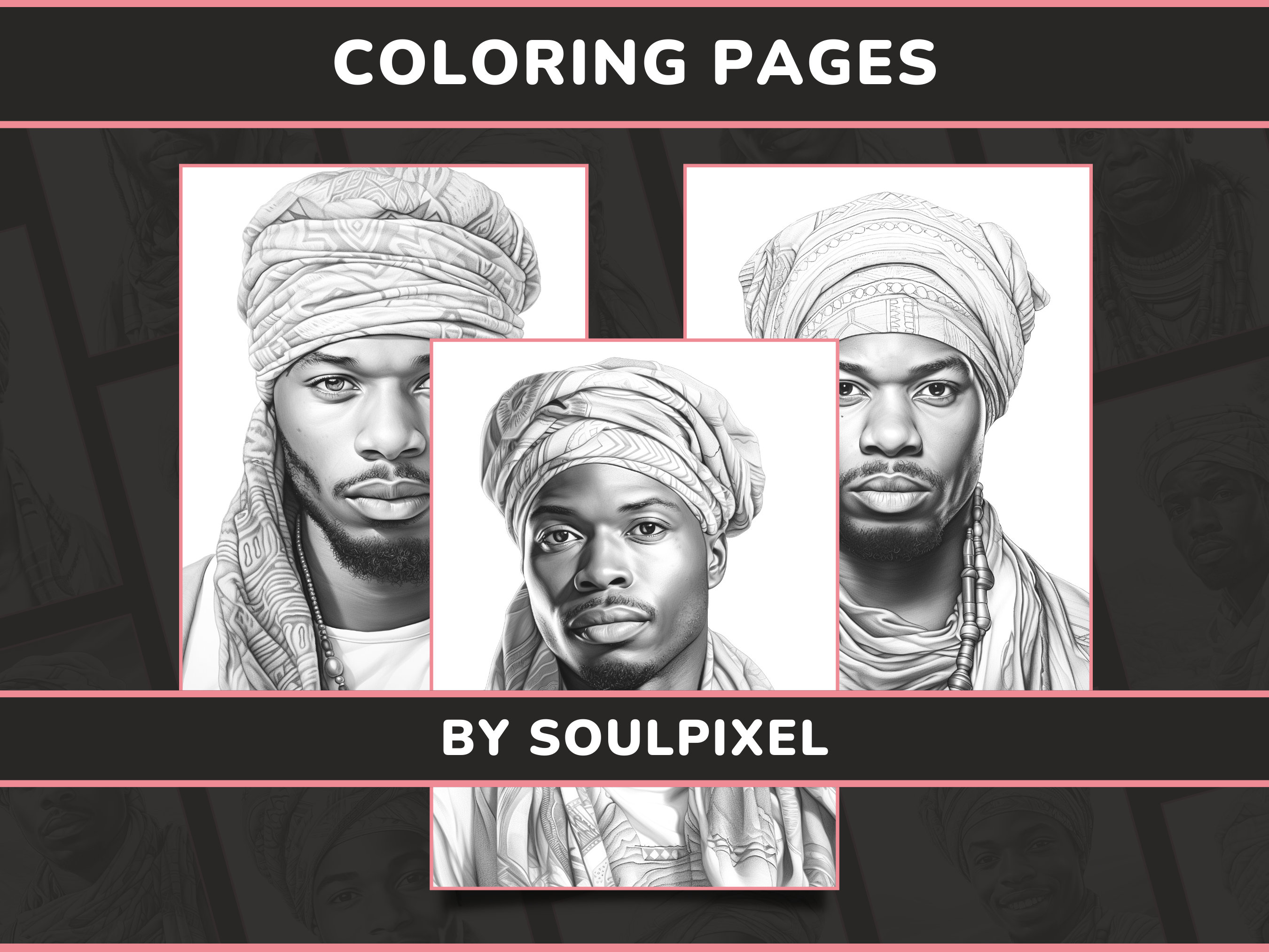 20 African Men Coloring Pages for Adults Set 1 Black Males Portrait ...