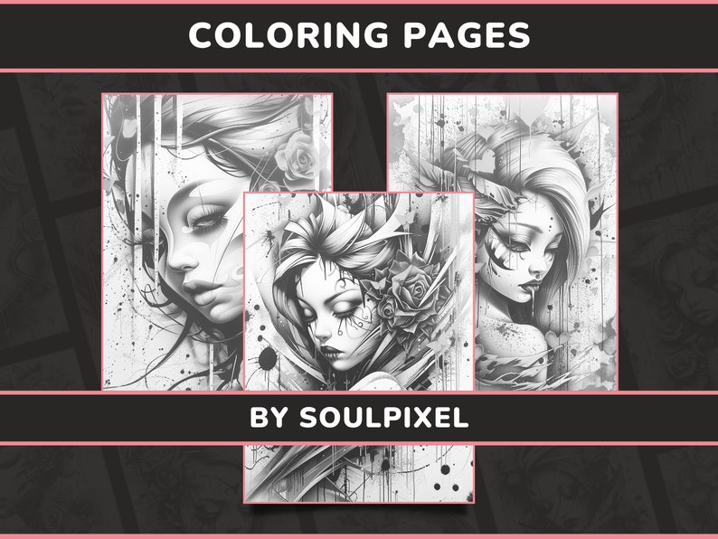 20 Abstract Love Coloring Pages for Adults Set 1 Graffiti Women ...