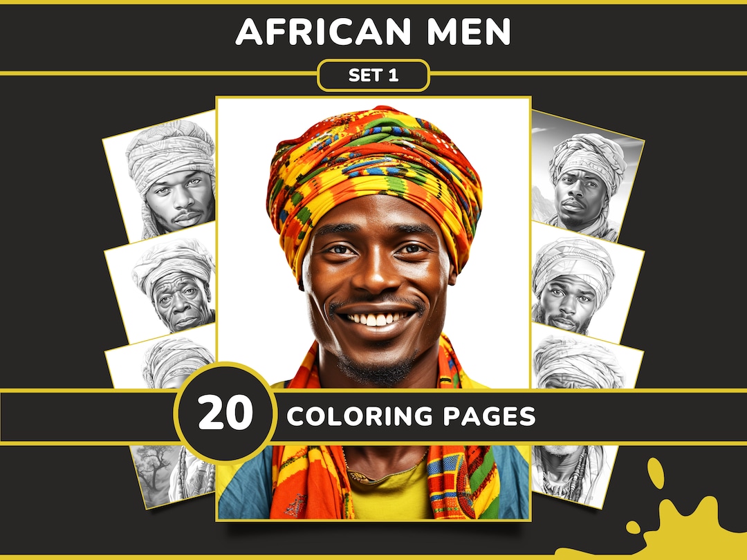 20 African Men Coloring Pages for Adults Set 1 Black Males Portrait ...