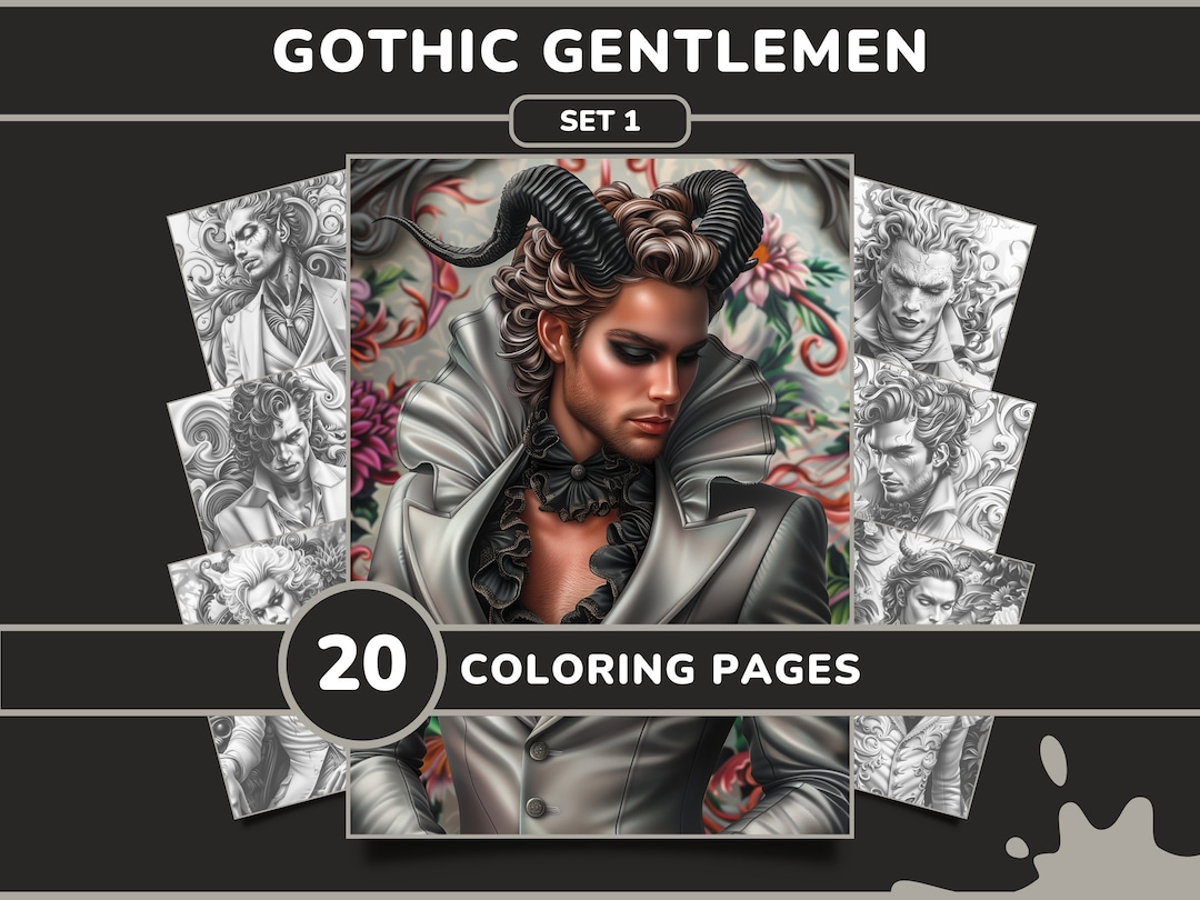 20 Gothic Gentlemen Coloring Pages for Adults Set 1 Spooky Hot Vampire ...
