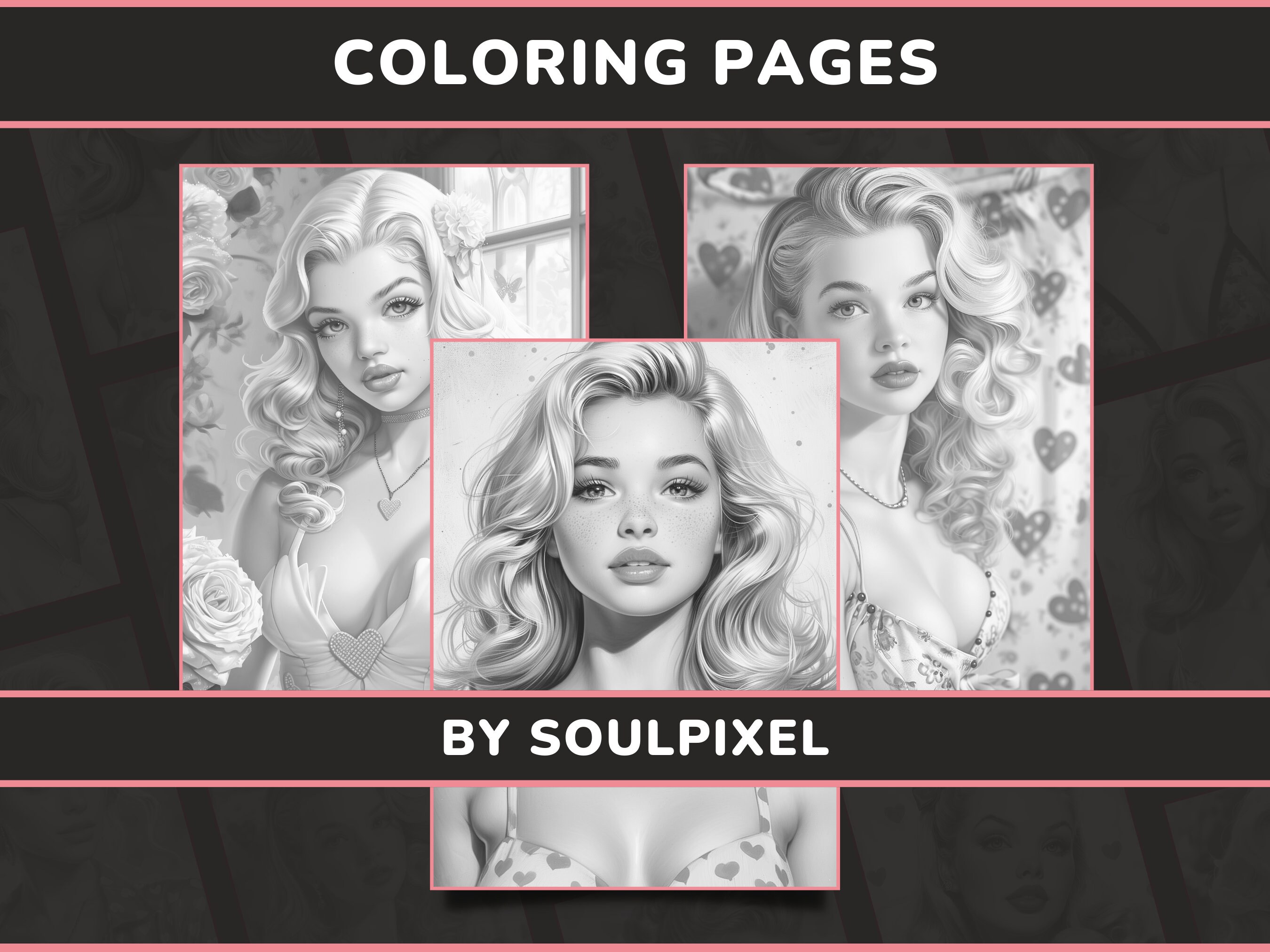 20 Valentines Day Pin Up Girls Coloring Pages For Adults Set 1 Retro