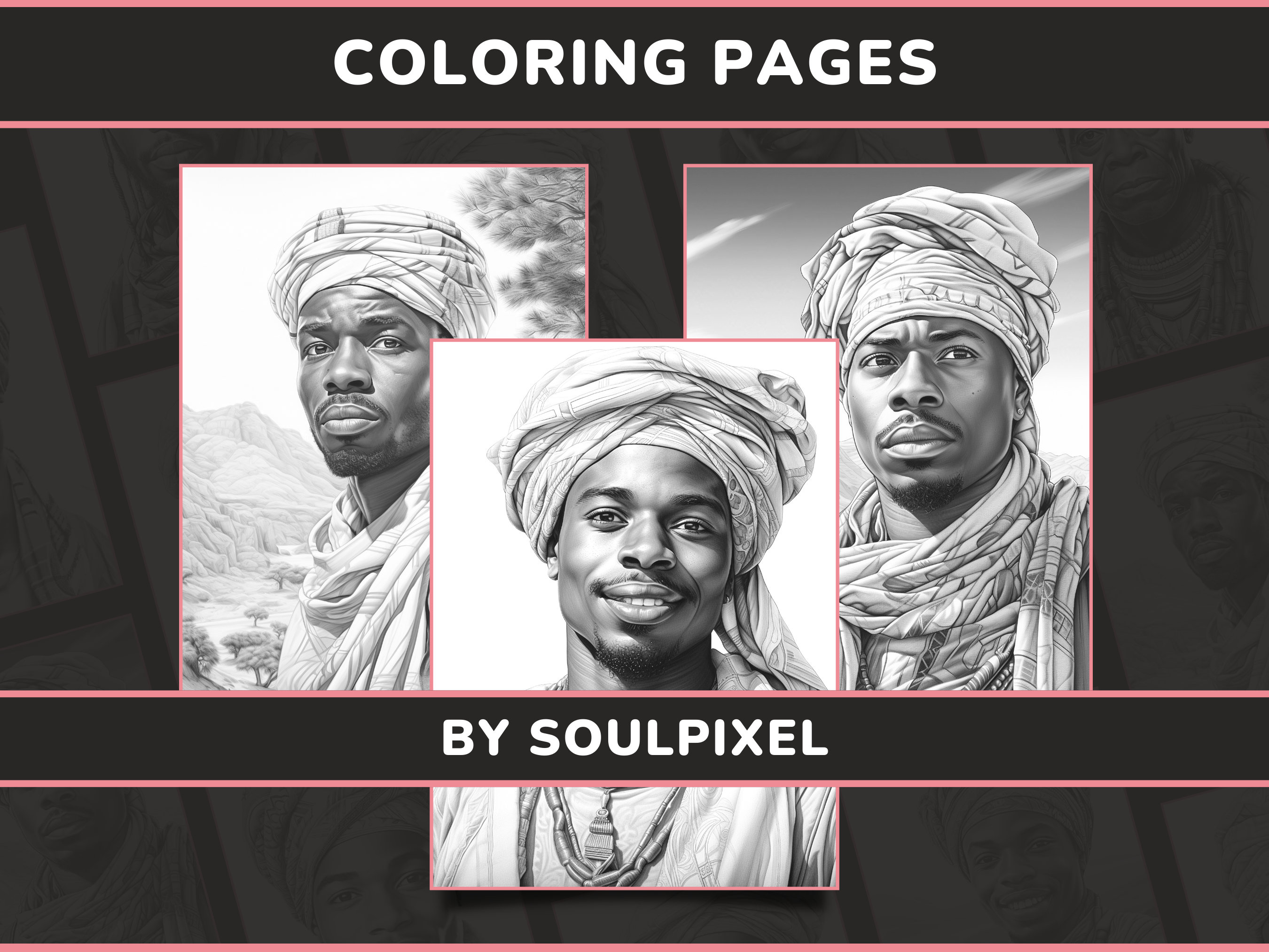 20 African Men Coloring Pages for Adults Set 1 Black Males Portrait ...