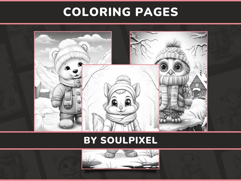 20 Snowy Critters Coloring Pages for Adults Set 1 Cute Baby Animals in ...