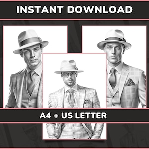 20 Men in Suits Coloring Pages for Adults Set 1 Elegant Guys Fashion ...