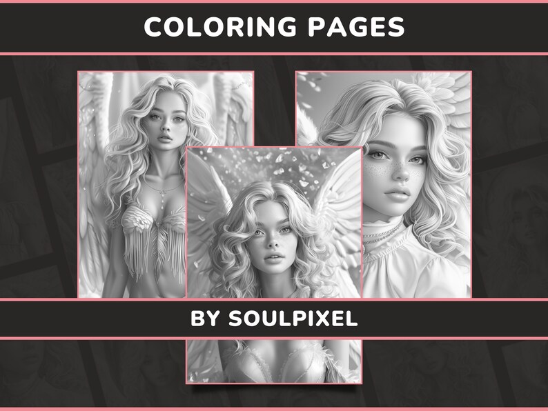20 Pretty Angels Coloring Pages for Adults Set 1 Female Angels, Fantasy ...
