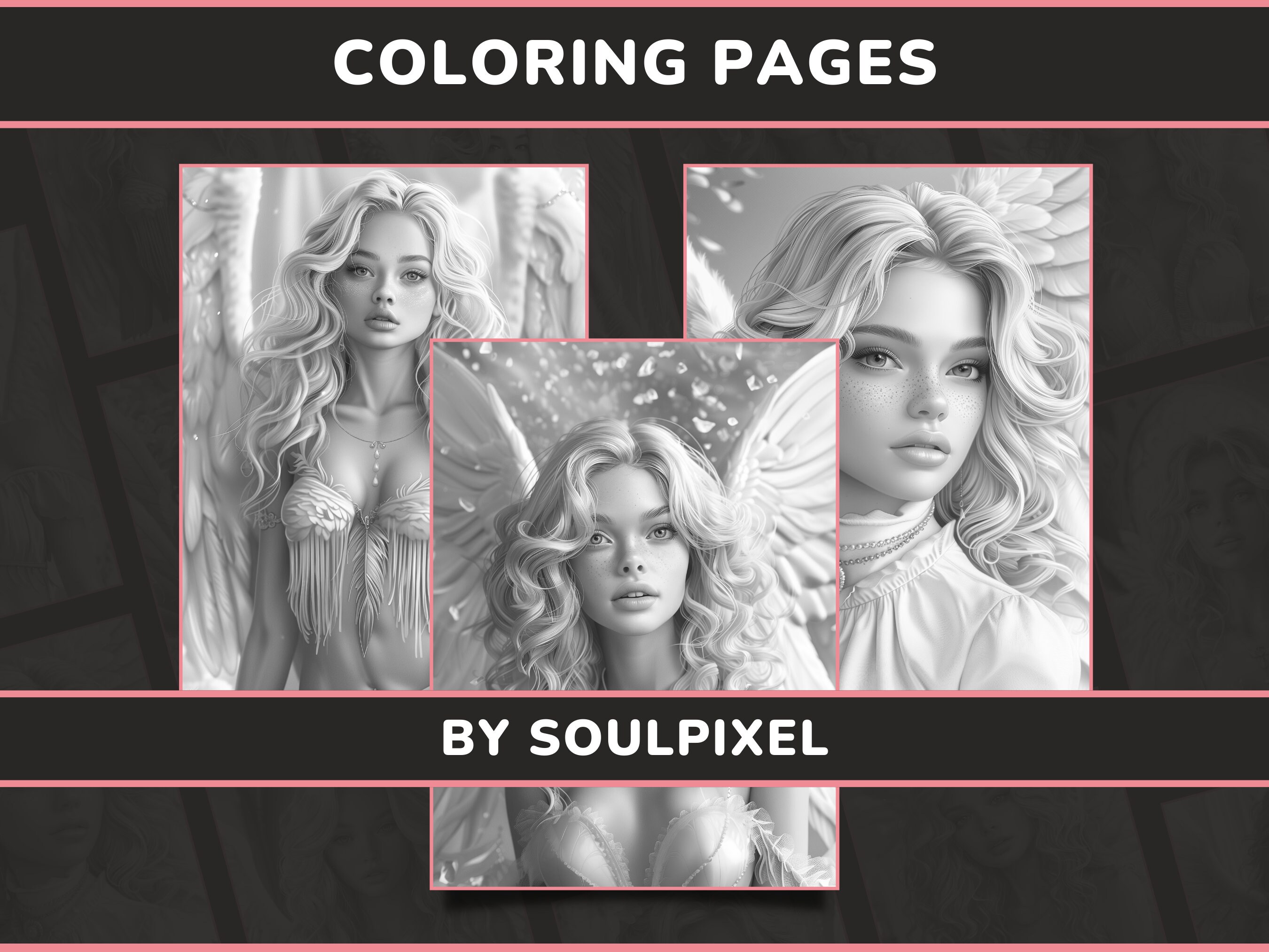 20 Pretty Angels Coloring Pages for Adults Set 1 Female Angels, Fantasy ...