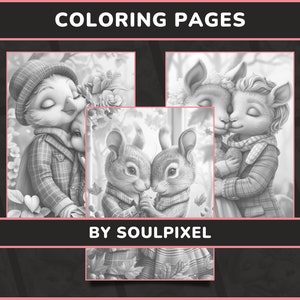 20 Cute Animal Couples Coloring Pages for Adults Set 1 Critters in Love ...