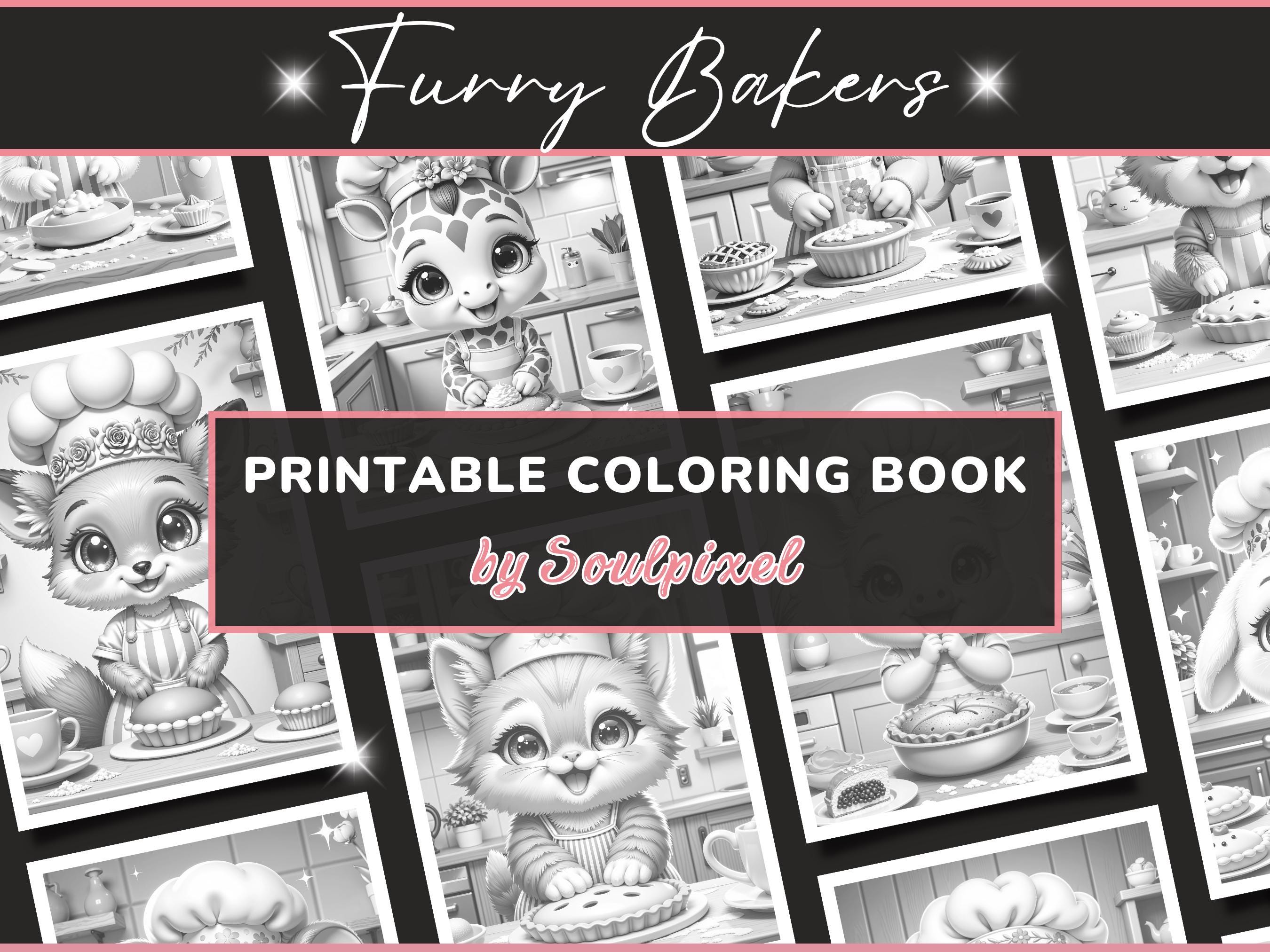 10 Adorable Furry Bakers Coloring Pages for Adults - Set 1 | Cute Baby ...