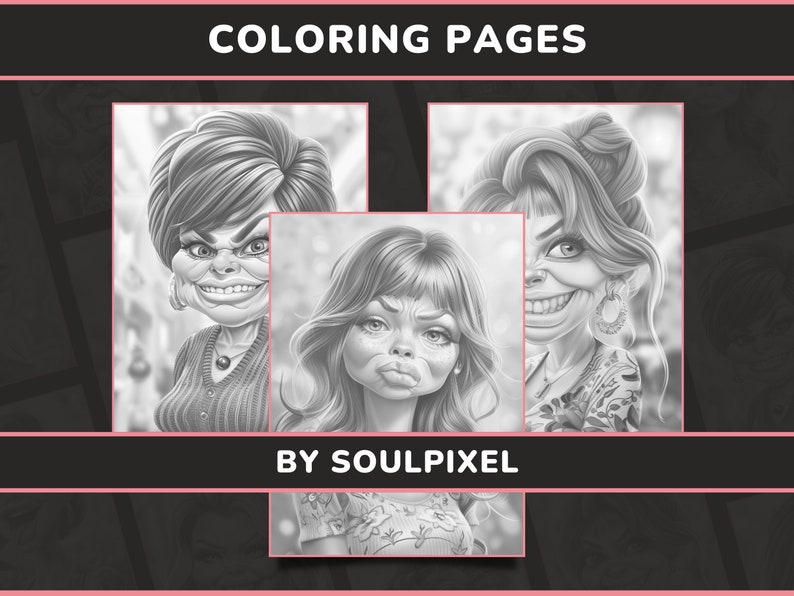 20 Woman Caricatures Coloring Pages for Adults Set 1 Funny Women ...