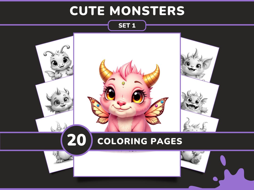 20 Cute Monsters Coloring Pages for Adults - Set 1 | Adorable Fantasy ...
