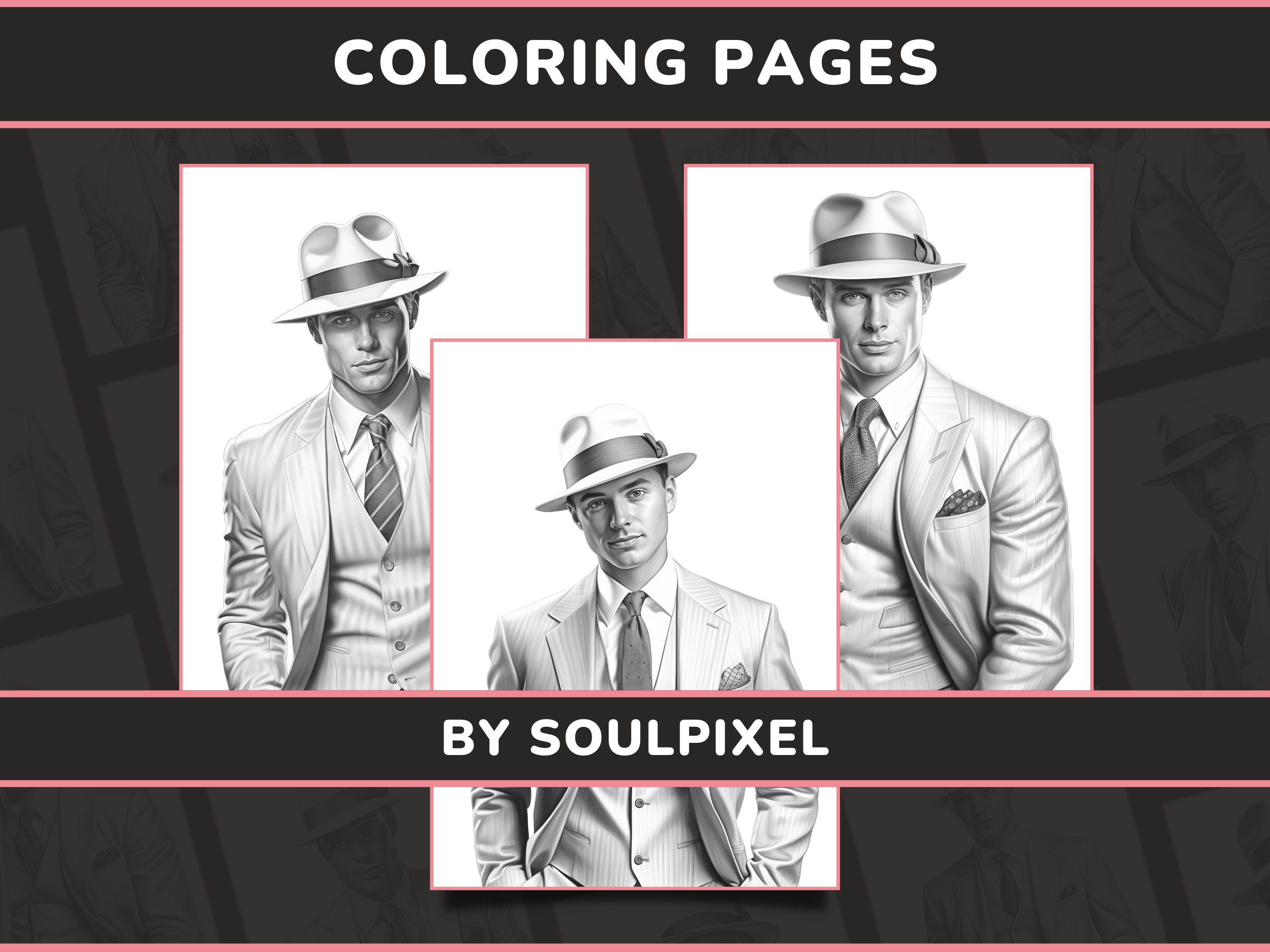 20 Men in Suits Coloring Pages for Adults Set 1 Elegant Guys Fashion ...