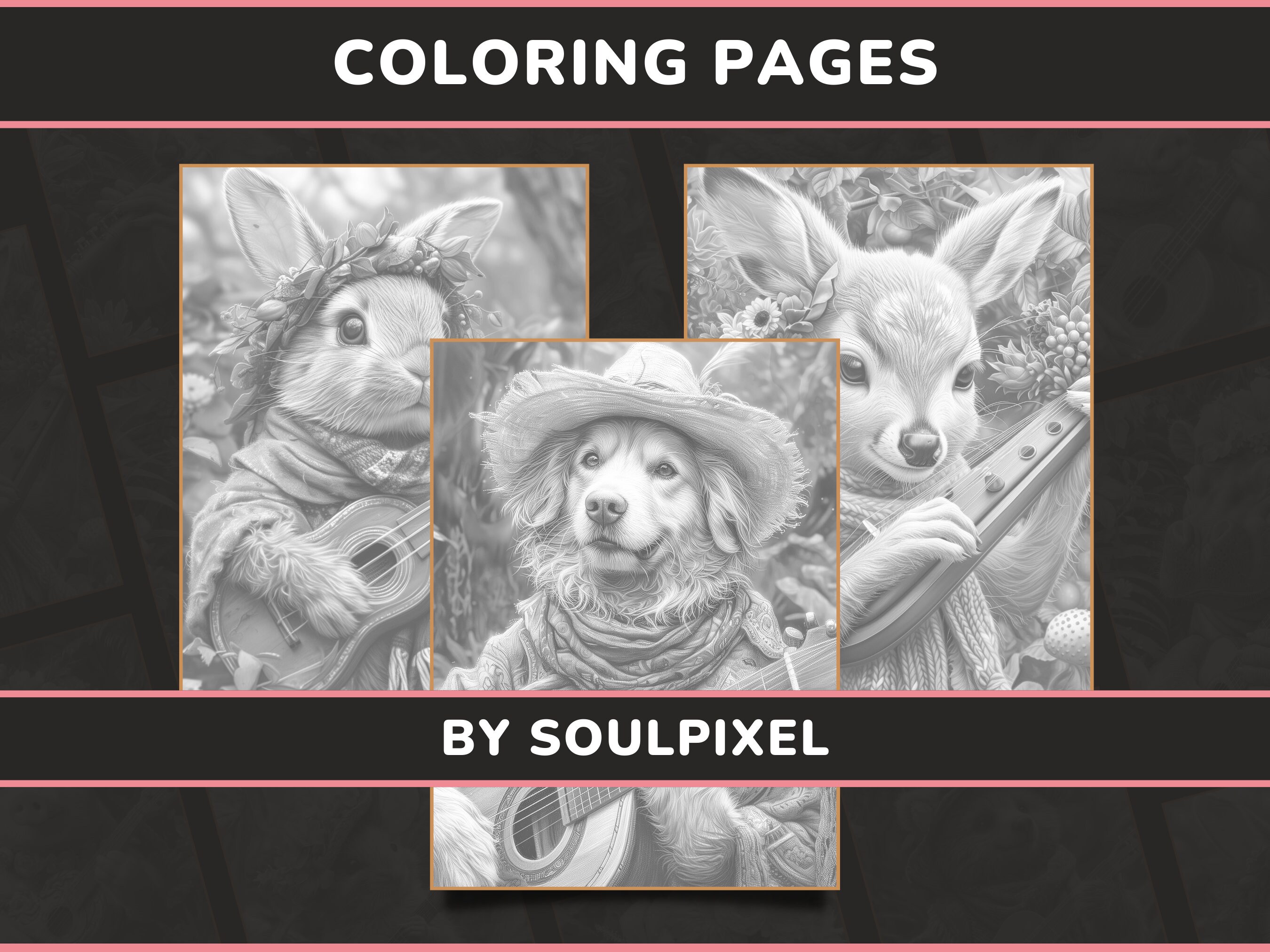 20 Musical Animals Coloring Pages for Adults Set 1 Fantasy Animals ...