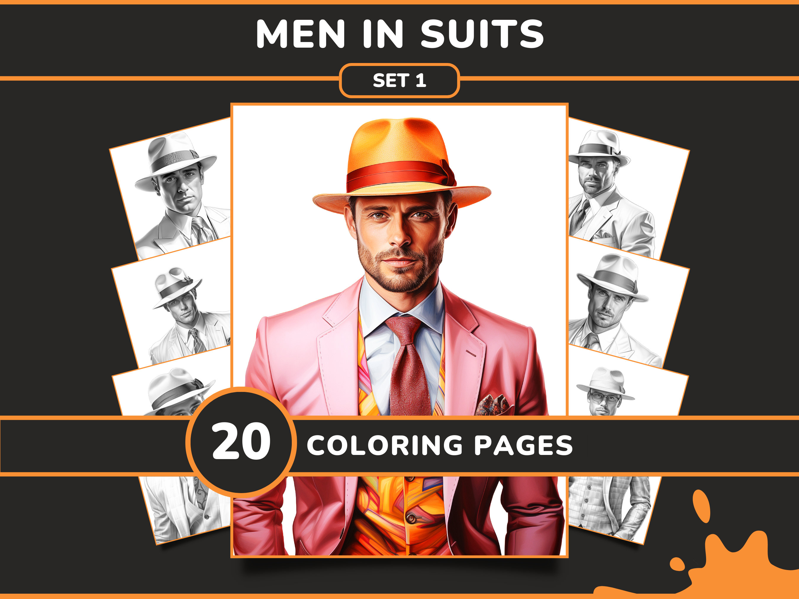 20 Men in Suits Coloring Pages for Adults Set 1 Elegant Guys Fashion ...