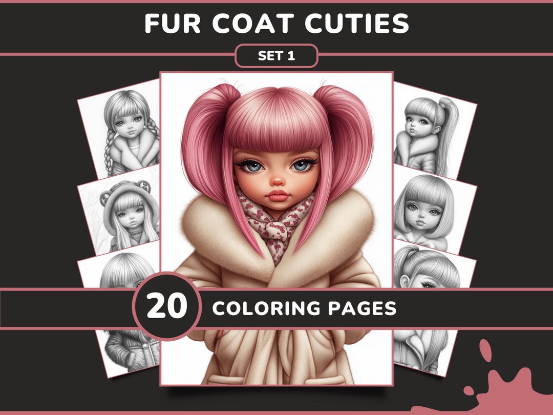 20 Fur Coat Cuties Coloring Pages for Adults - Set 1 | Cute Little Girl ...
