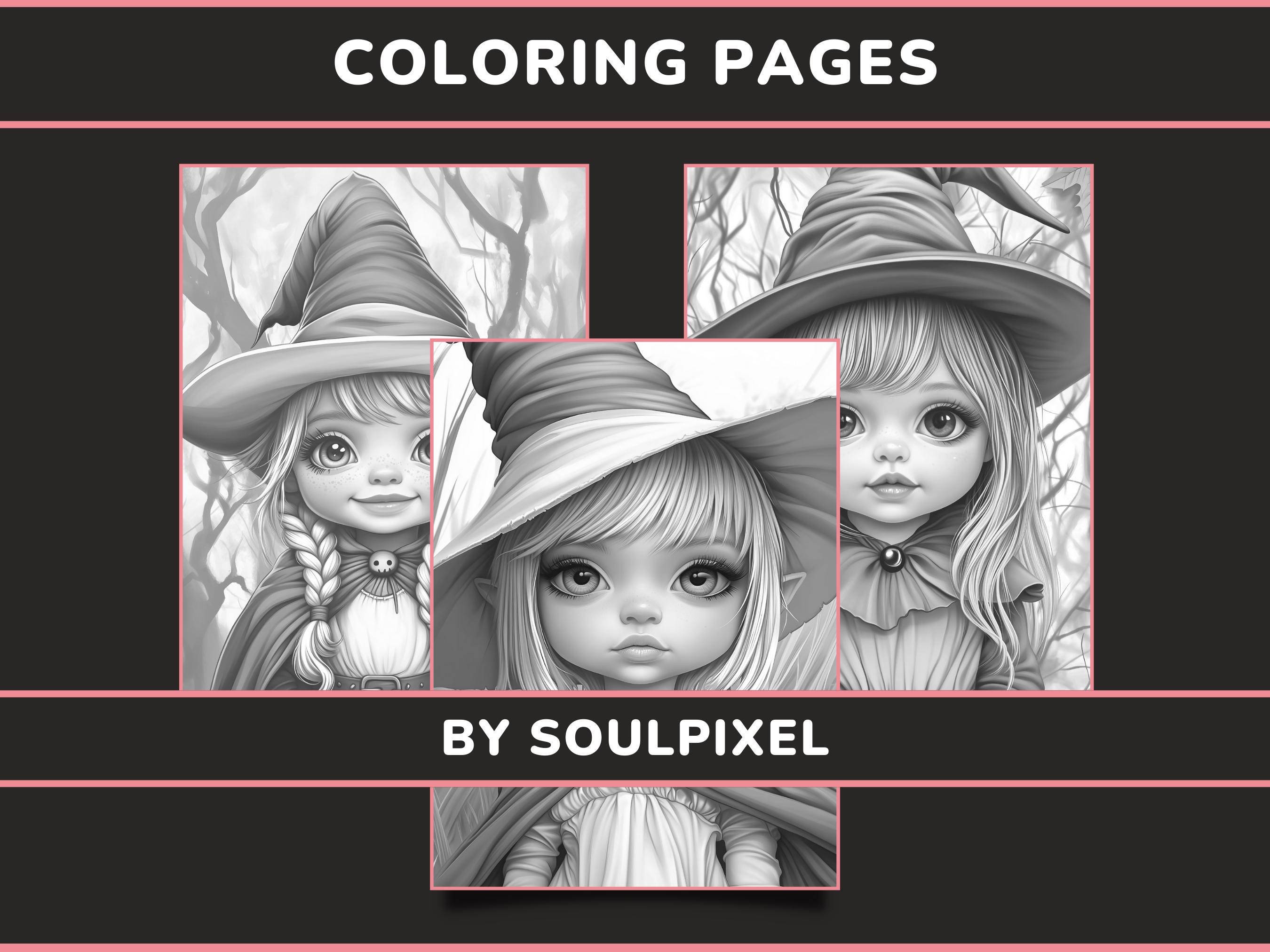 20 Cute Little Witches Coloring Pages for Adults - Set 1 | Adorable ...
