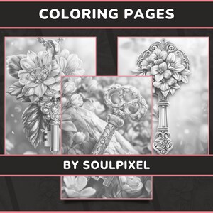 20 Beautiful Keys Coloring Pages for Adults - Set 1 | Keys and Flower ...