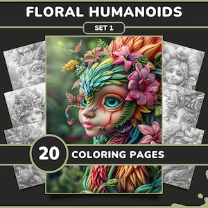 20 Floral Humanoids Coloring Pages for Adults - Set 1 | Whimsical ...