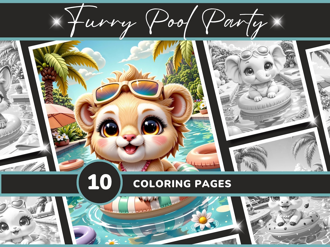 10 Furry Pool Party Coloring Pages for Adults - Set 1 | Cute Baby ...