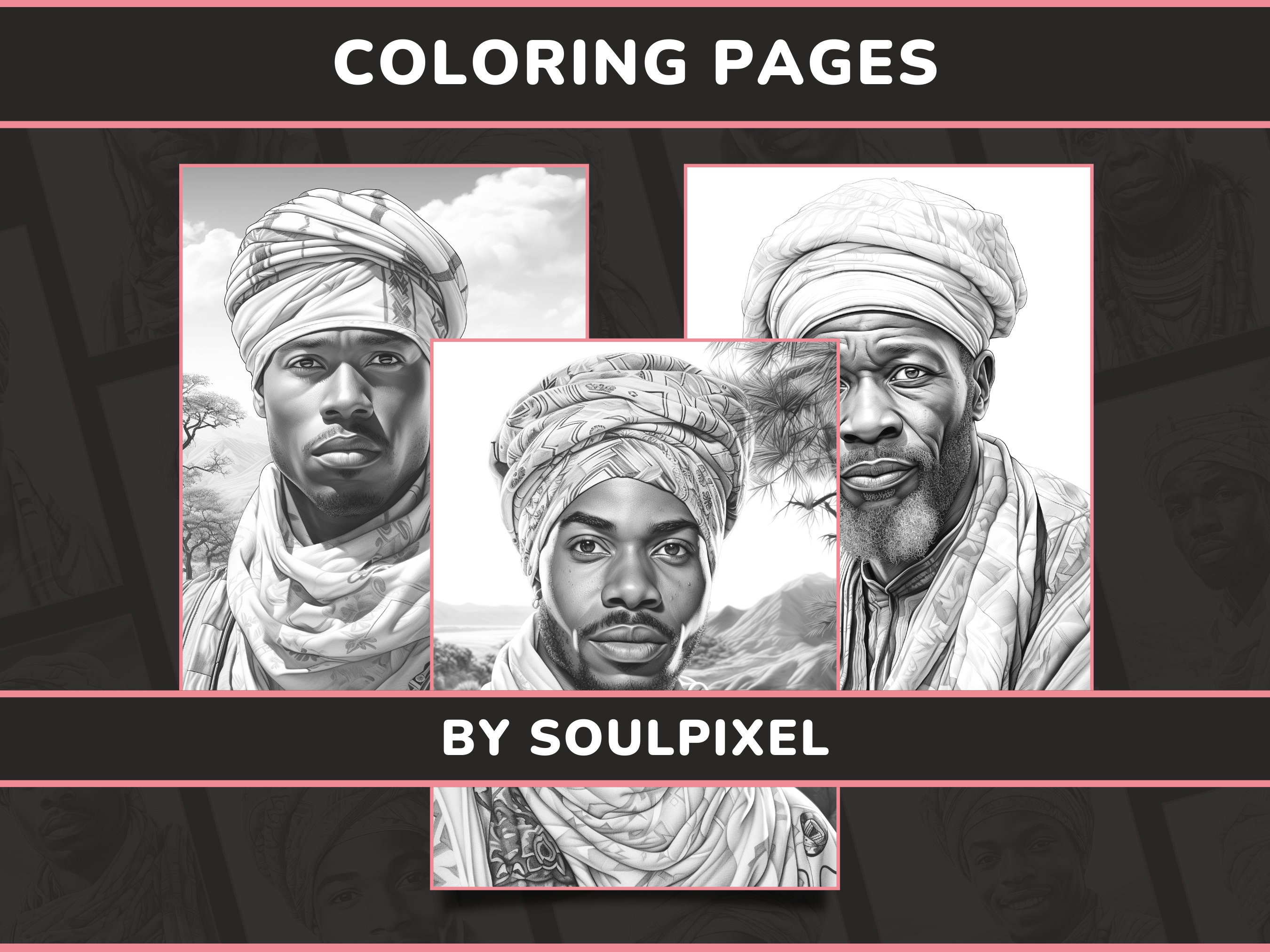 20 African Men Coloring Pages for Adults Set 1 Black Males Portrait ...