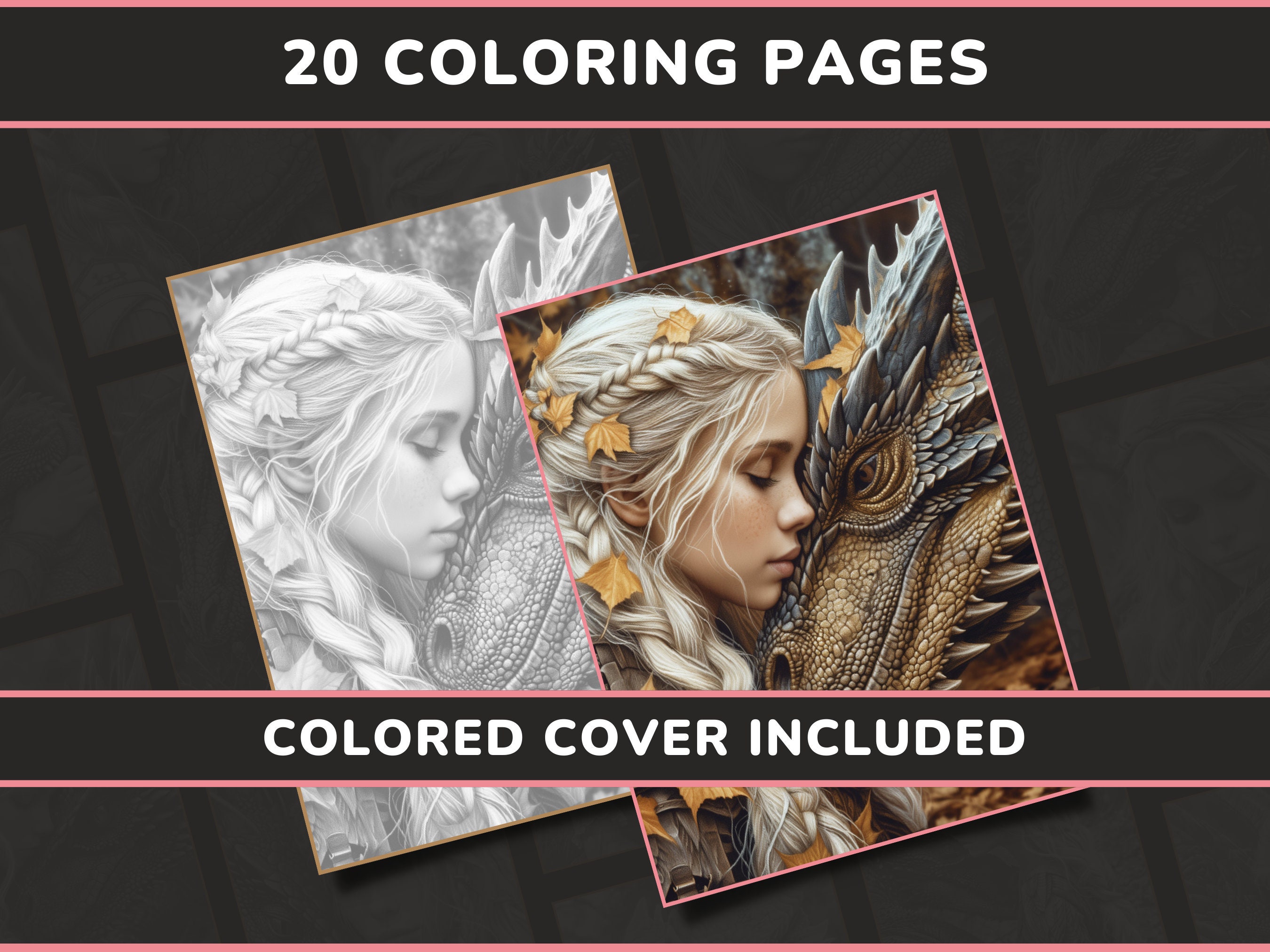 20 Dragon Queens Coloring Pages for Adults Set 1 Fantasy Women and ...