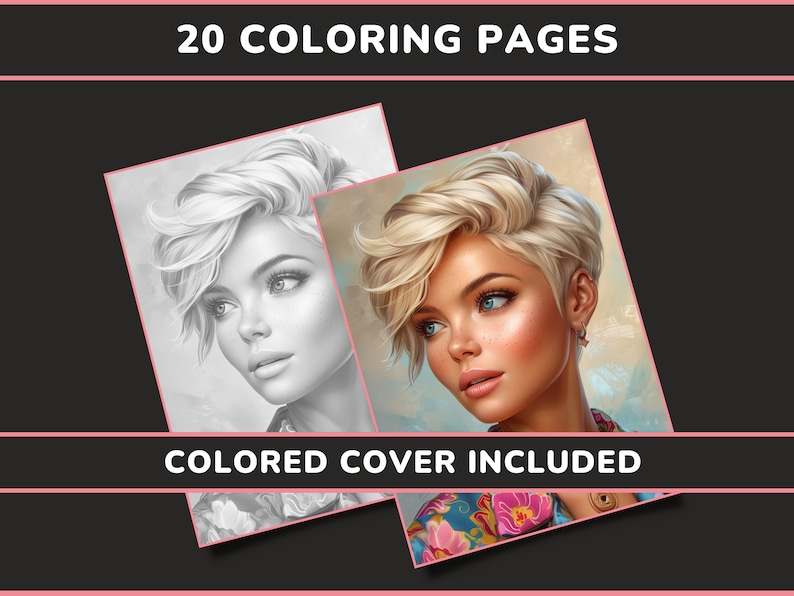20 Short Hair Girls Coloring Pages for Adults - Set 1 | Pretty Women ...
