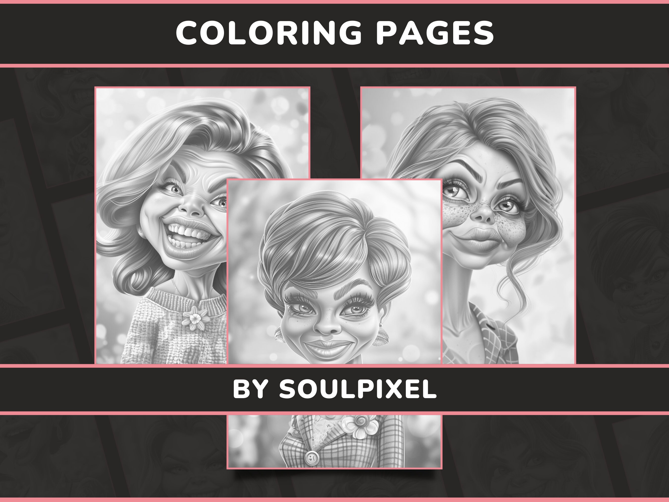 20 Woman Caricatures Coloring Pages for Adults Set 1 Funny Women ...