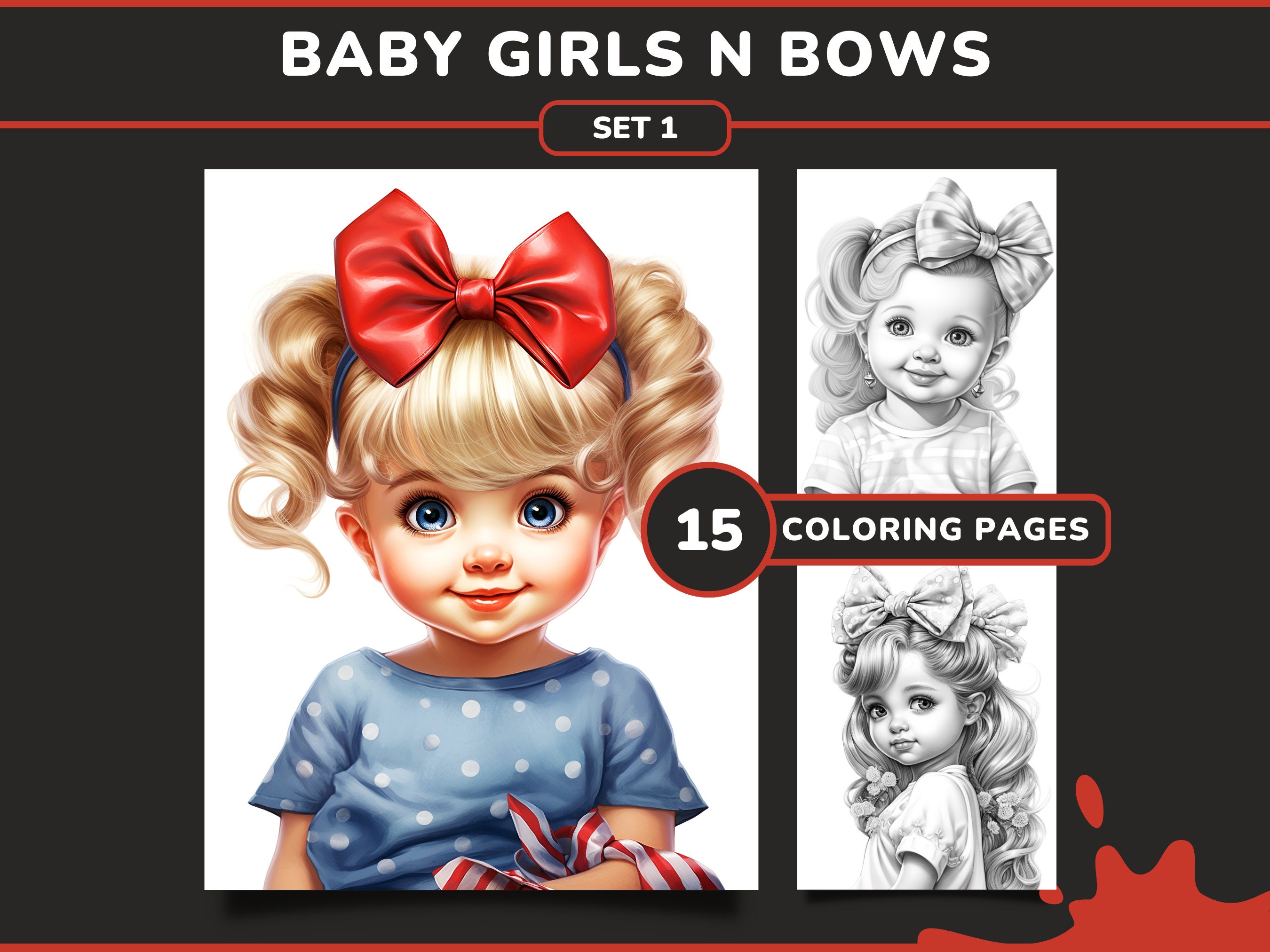 15 Baby Girls N Bows Coloring Pages for Adults Set 1 Cute Adorable ...