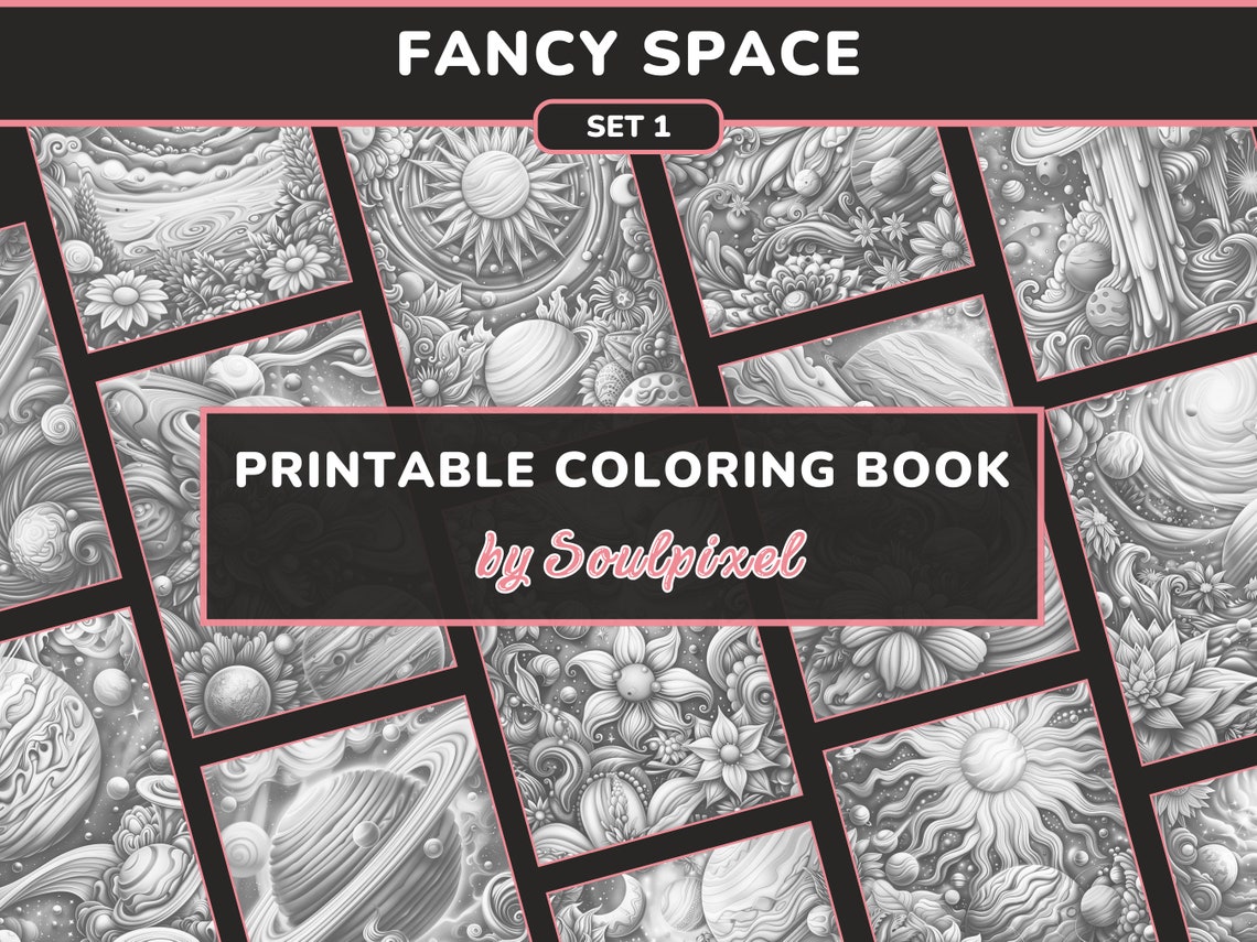 20 Fancy Space Coloring Pages for Adults Set 1 Celestial Planets Galaxy ...