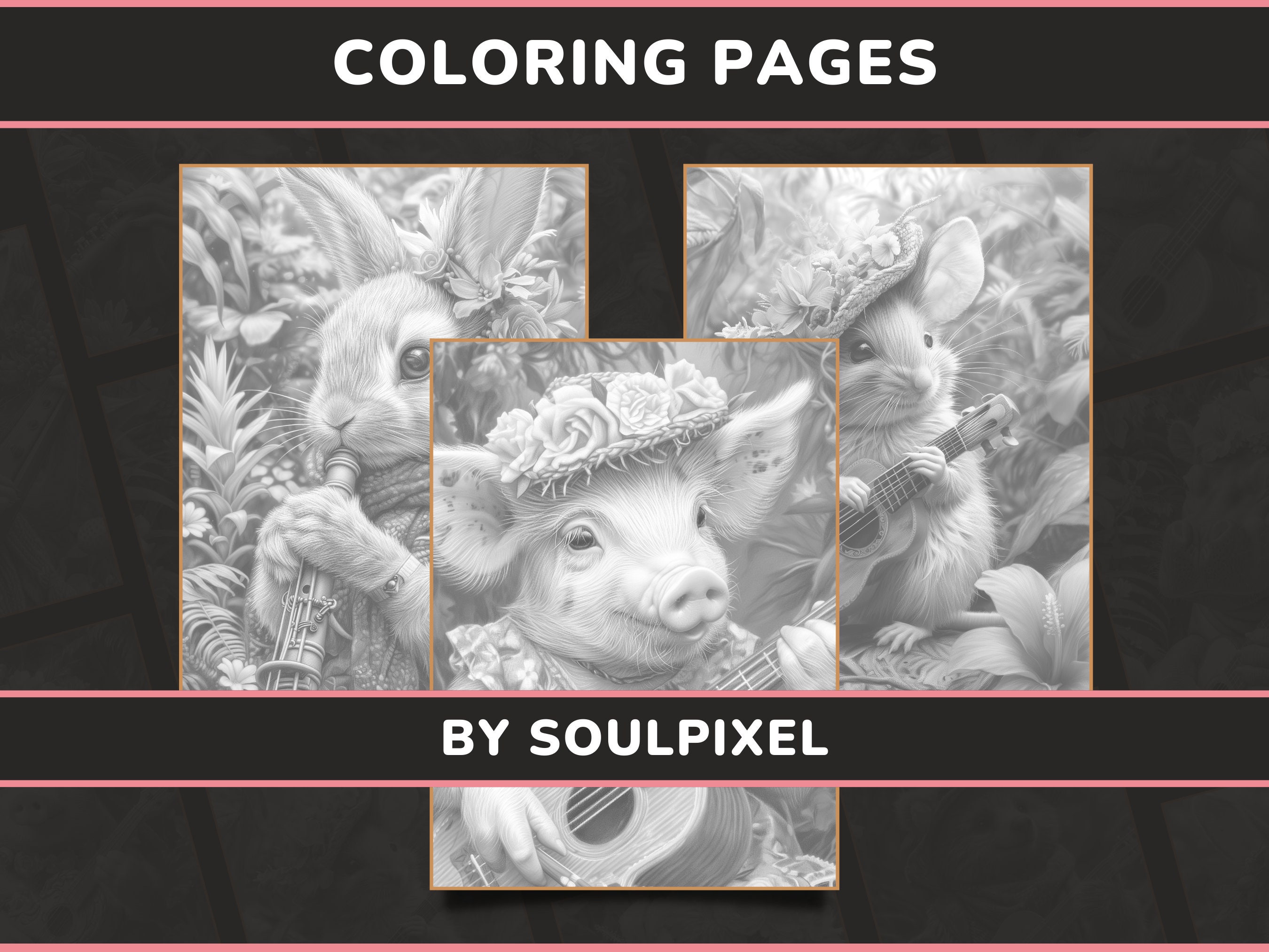 20 Musical Animals Coloring Pages for Adults Set 1 Fantasy Animals ...