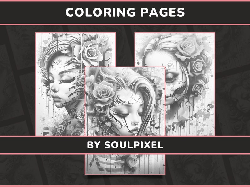 20 Abstract Love Coloring Pages for Adults Set 1 Graffiti Women ...