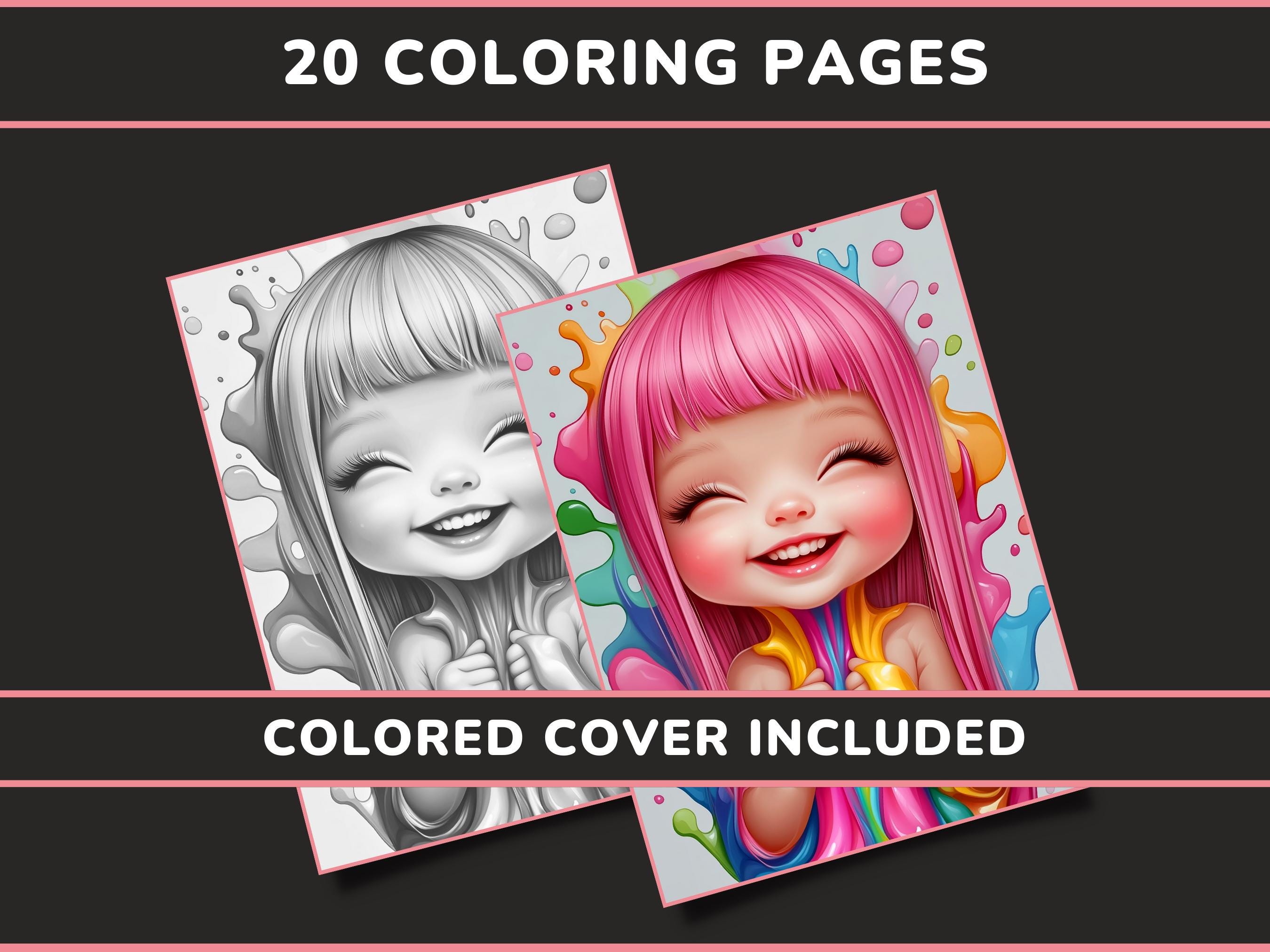 20 Colorful Liquid Cuties Coloring Pages for Adults Set 1 Adorable Cute ...