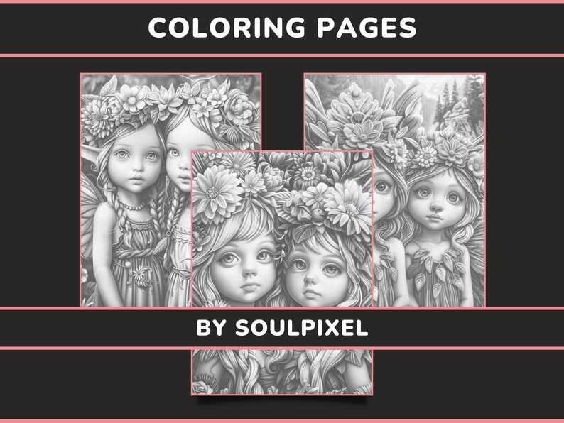 20 Cute Fairy Twins Coloring Pages for Adults Set 1 Adorable Fantasy ...