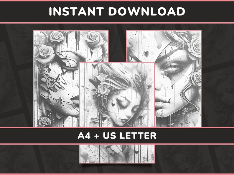 20 Abstract Love Coloring Pages for Adults Set 1 Graffiti Women ...