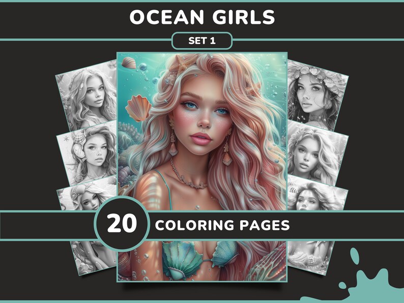 20 Ocean Girls Coloring Pages for Adults Set 1 Beautiful Women and ...