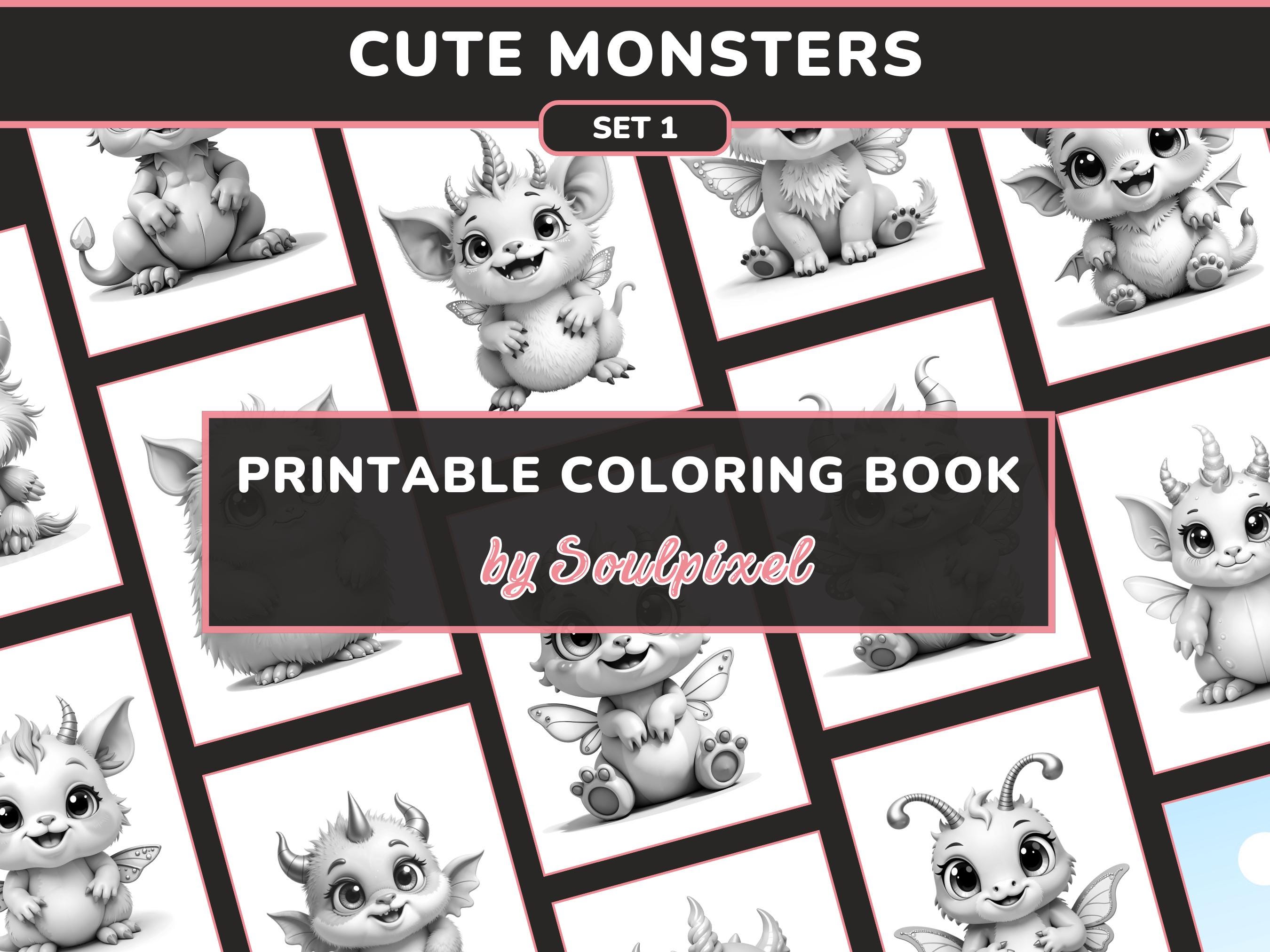 20 Cute Monsters Coloring Pages for Adults - Set 1 | Adorable Fantasy ...