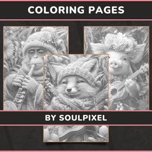 20 Musical Animals Coloring Pages for Adults Set 1 Fantasy Animals ...