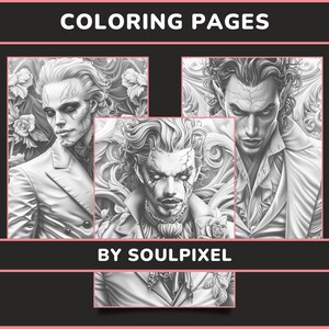 20 Gothic Gentlemen Coloring Pages for Adults Set 1 Spooky Hot Vampire ...