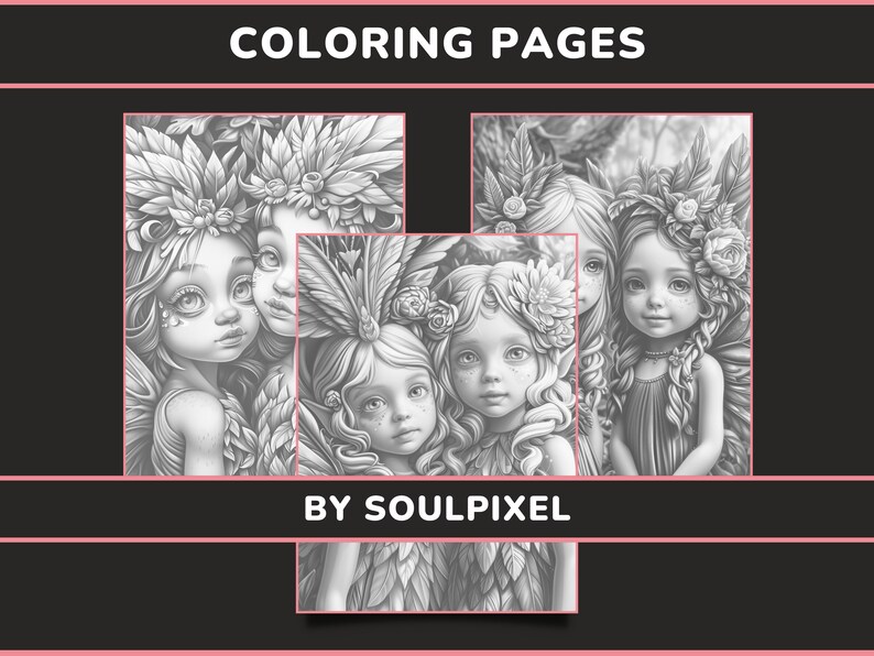 20 Cute Fairy Twins Coloring Pages for Adults Set 1 Adorable Fantasy ...