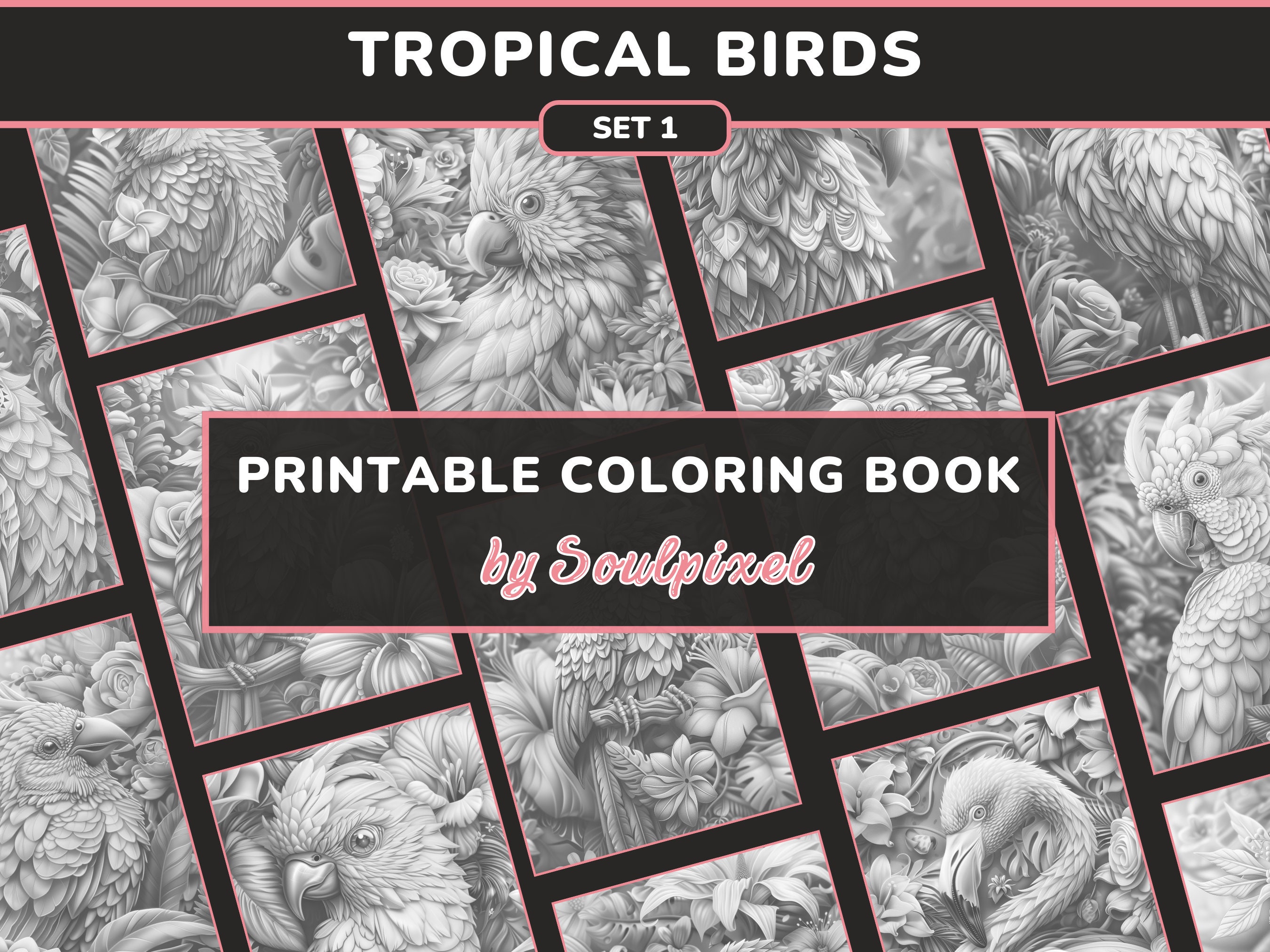 20 Tropical Birds Coloring Pages for Adults Set 1 Exotic Birds and ...