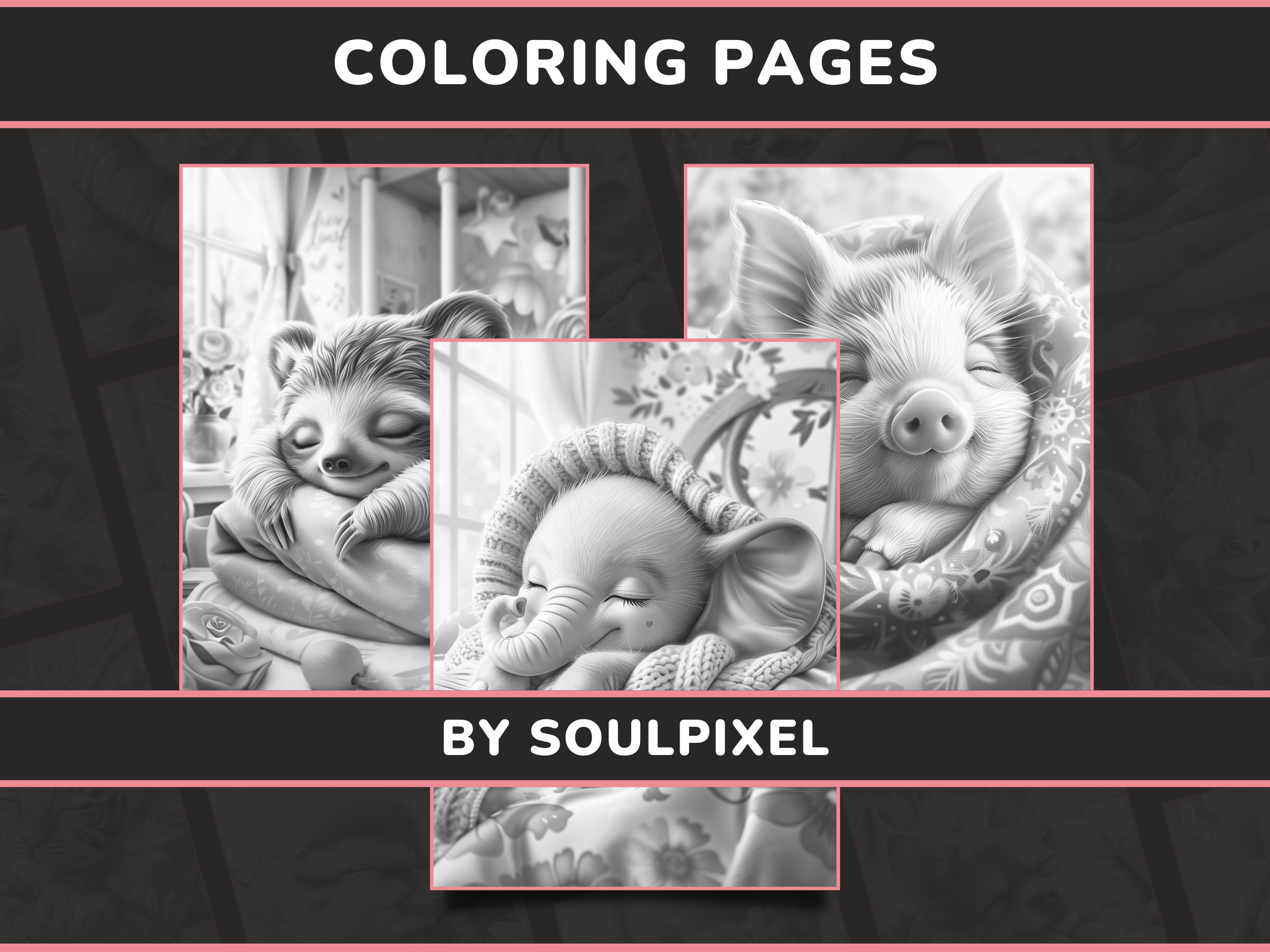 20 Sleeping Animals Coloring Pages for Adults Set 1 Cute Critters ...