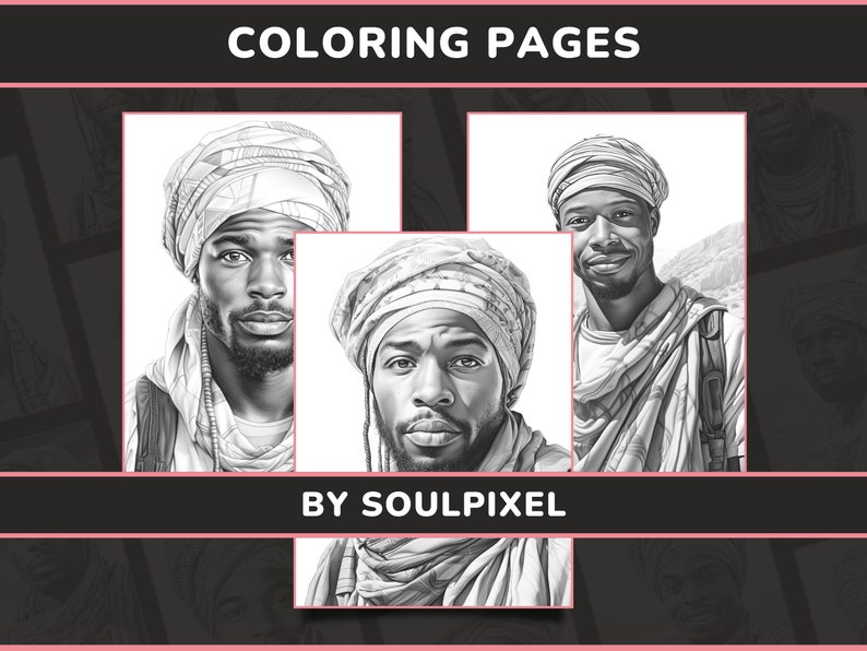 20 African Men Coloring Pages for Adults - Set 1 | Black Males Portrait ...