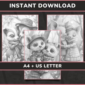 20 Cute Animal Couples Coloring Pages for Adults Set 1 Critters in Love ...