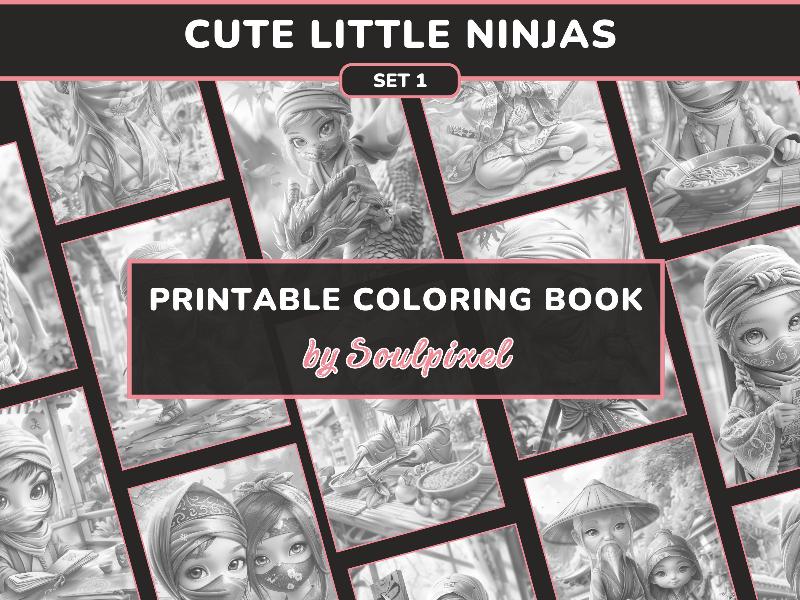 20 Cute Little Ninjas Coloring Pages for Adults Set 1 Adorable Anime ...