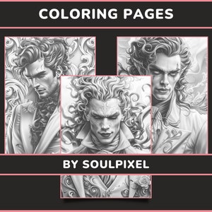20 Gothic Gentlemen Coloring Pages for Adults Set 1 Spooky Hot Vampire ...