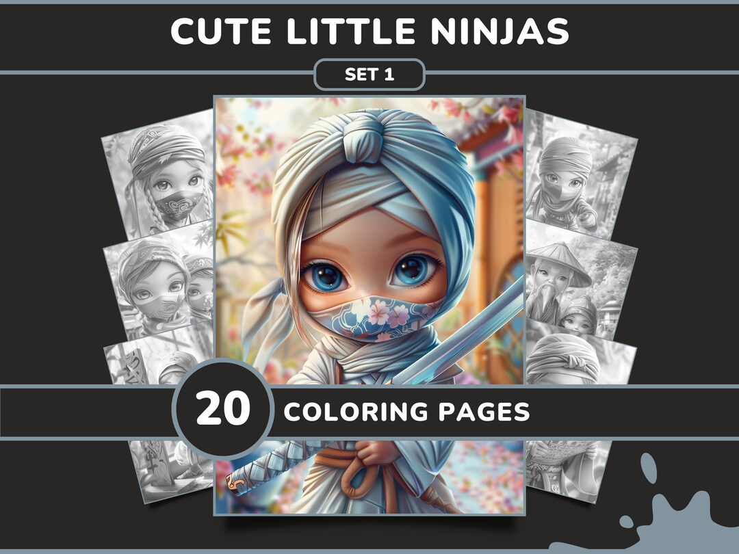 20 Cute Little Ninjas Coloring Pages for Adults - Set 1 | Adorable Nina ...