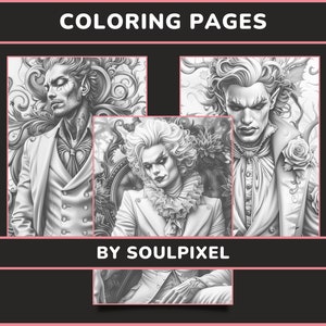 20 Gothic Gentlemen Coloring Pages for Adults Set 1 Spooky Hot Vampire ...