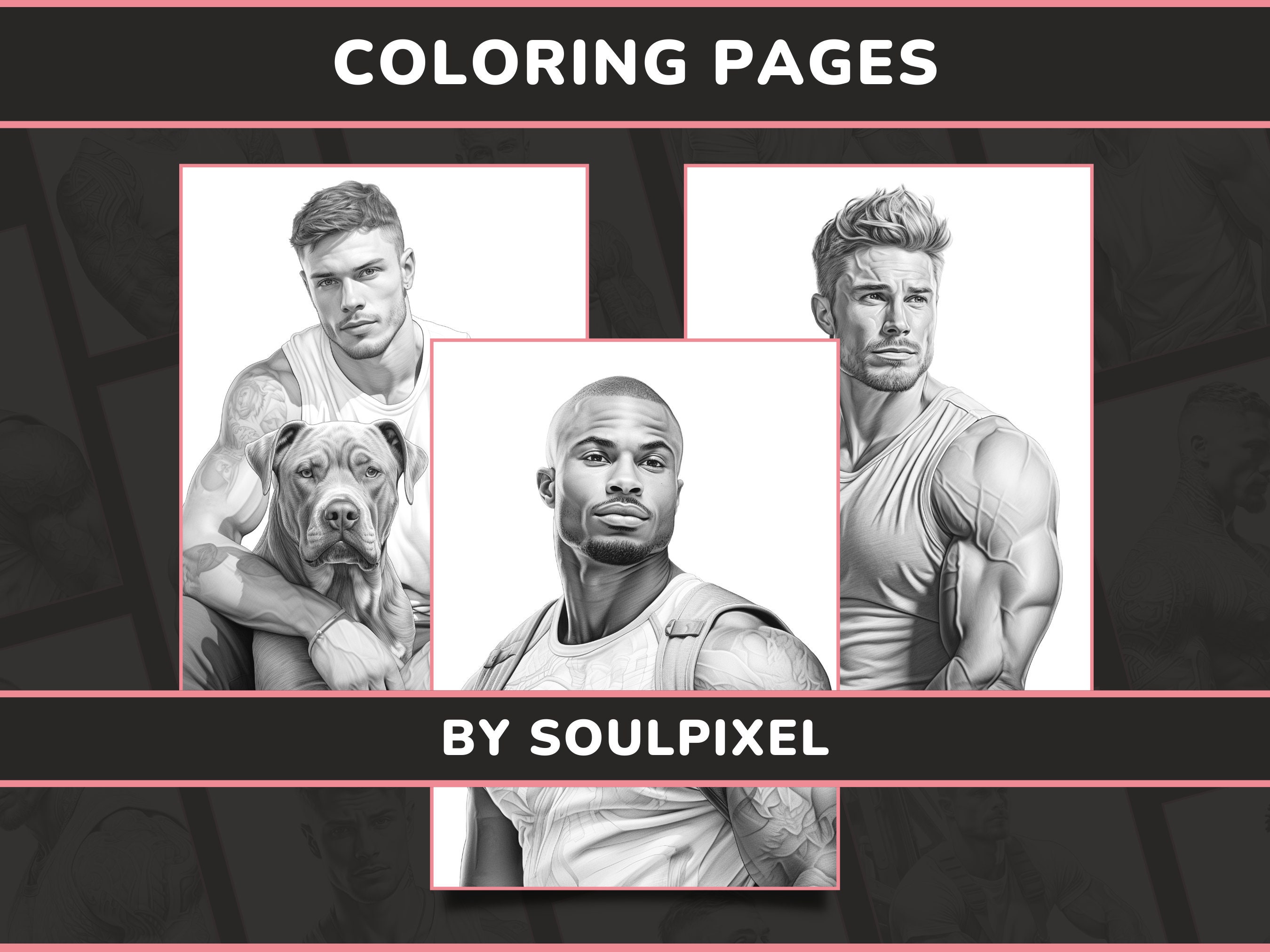 20 Muscular Men Coloring Pages for Adults Set 1 Realistic Guys With ...