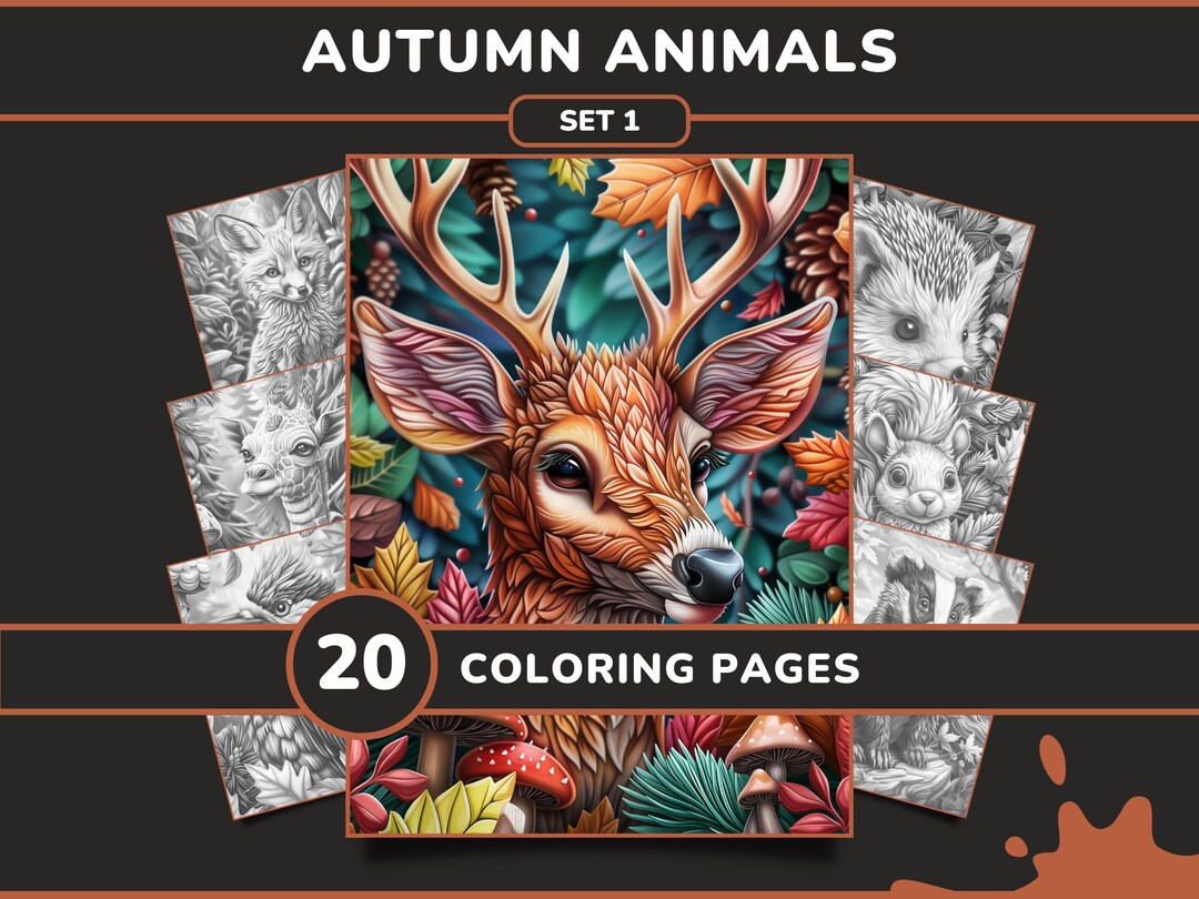20 Autumn Animals Coloring Pages for Adults - Set 1 | Adorable Fall ...