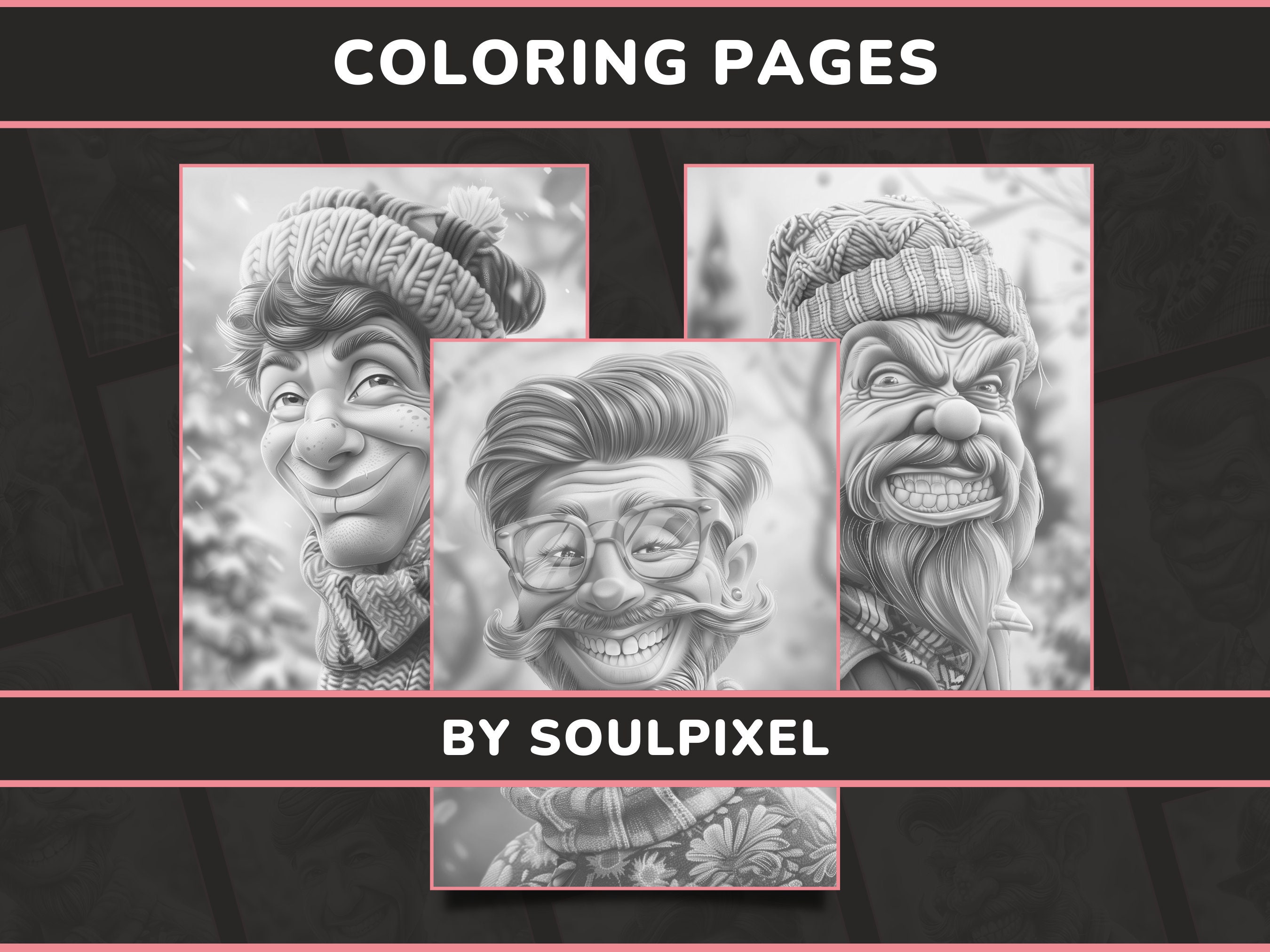 20 Man Caricatures Coloring Pages for Adults Set 1 Funny Men Portraits ...